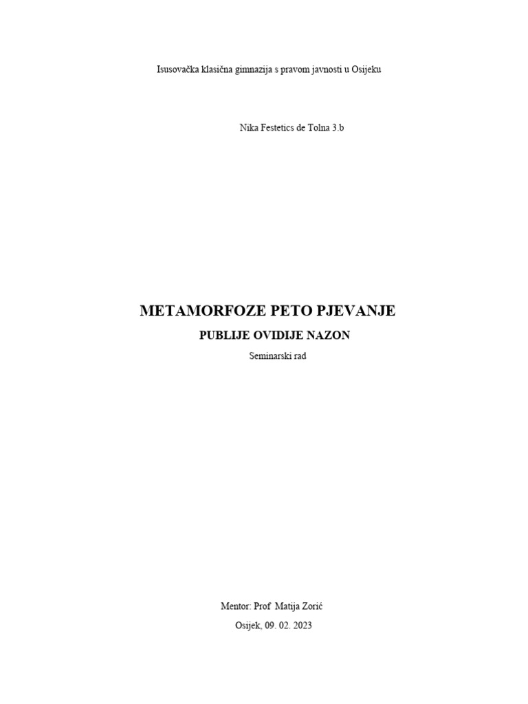 Metamorfoze Peto Pjevanje Seminar | PDF