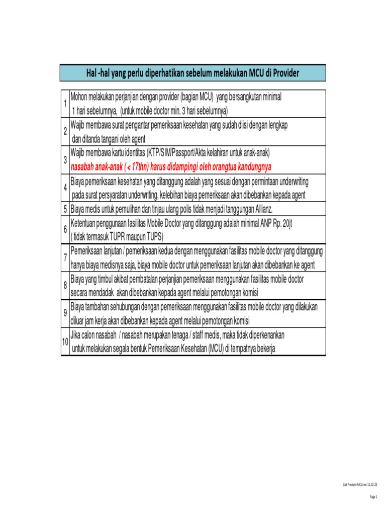 7 List Provider MCU Dan List Cabang Prodia Ver110220 | PDF