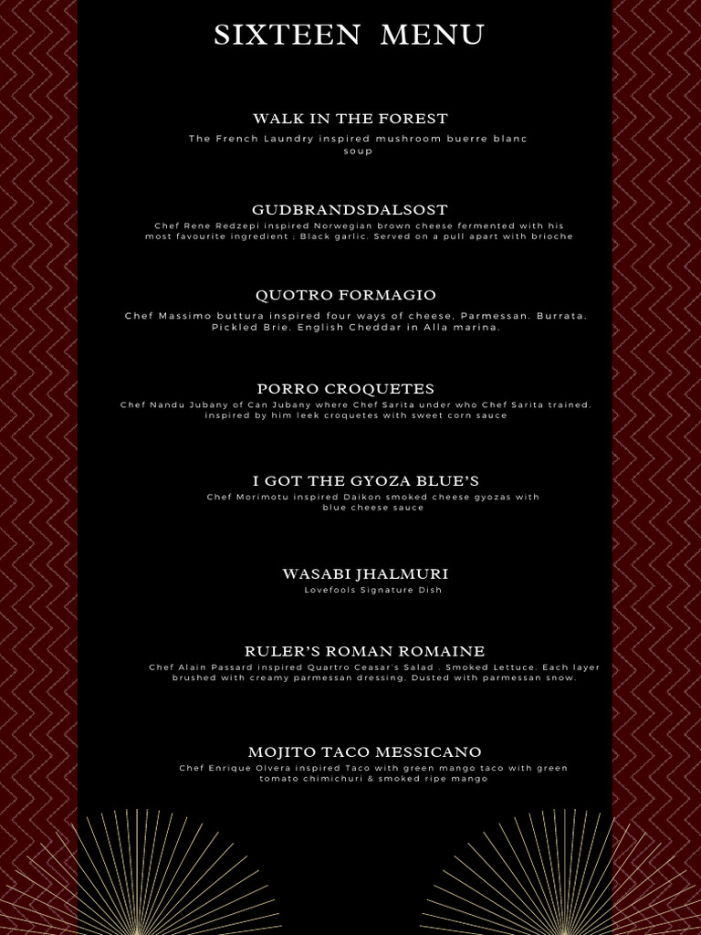 Sixteen Menu | PDF