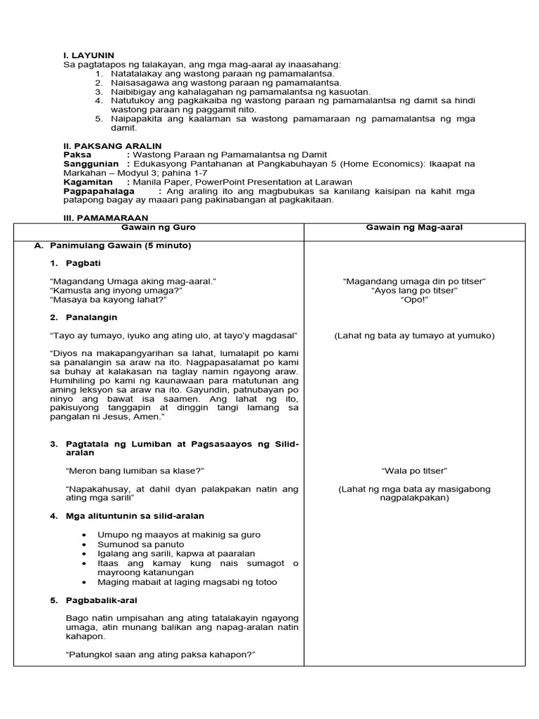 Lesson Plan in Home Economics | PDF