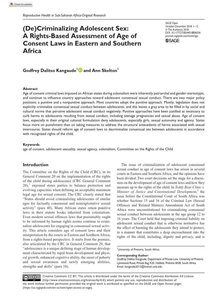 DeCriminalizing Adolescent Sex A Rights-Based Asse | PDF | Adolescence | Human Sexual Activity