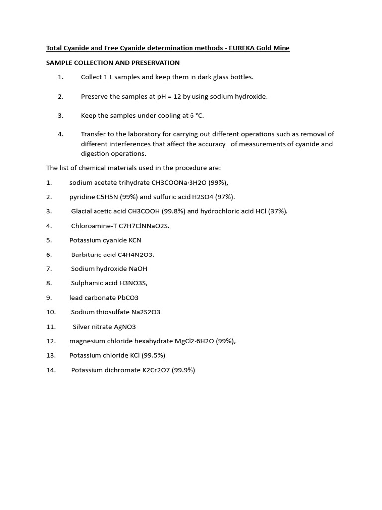 Total Cyanide and Free Cyanide Analysis by Spectrophotometric Methods | PDF