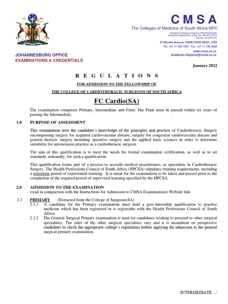 01. FC Cardio(SA) Regulations 1-3-2024 | PDF