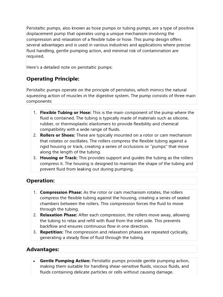 Peristaltic Pumps | PDF | Pump | Chemistry
