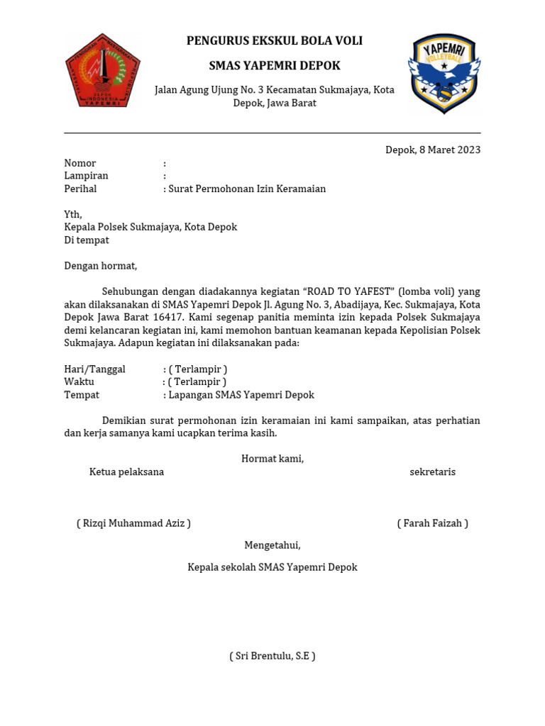 Surat Izin Keramaian Lomba Voli | PDF