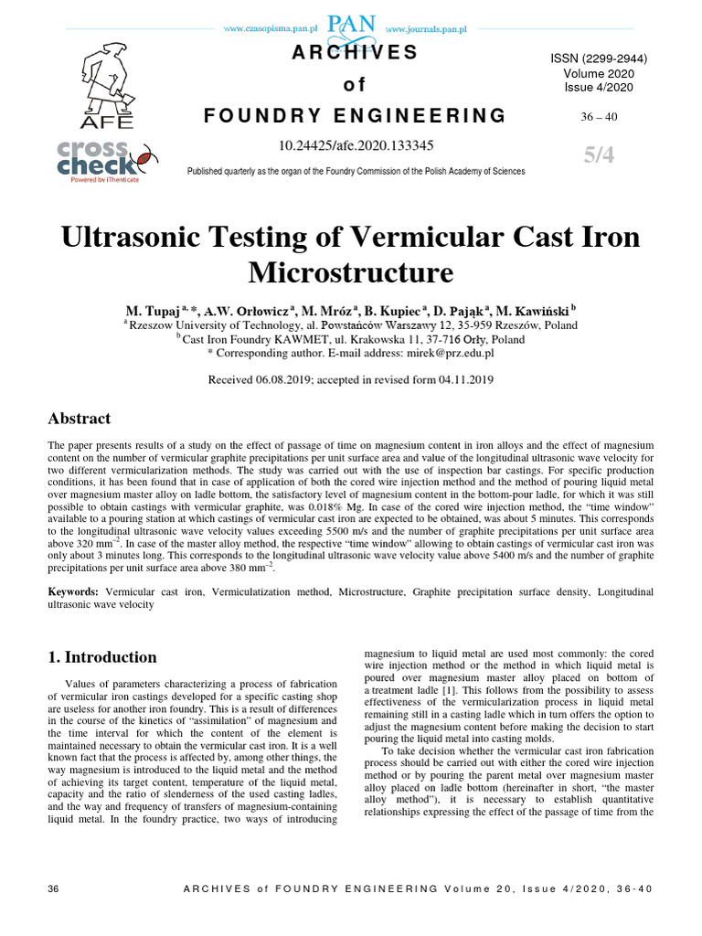 Ultrasonic Testing of Vermicular Ca | PDF