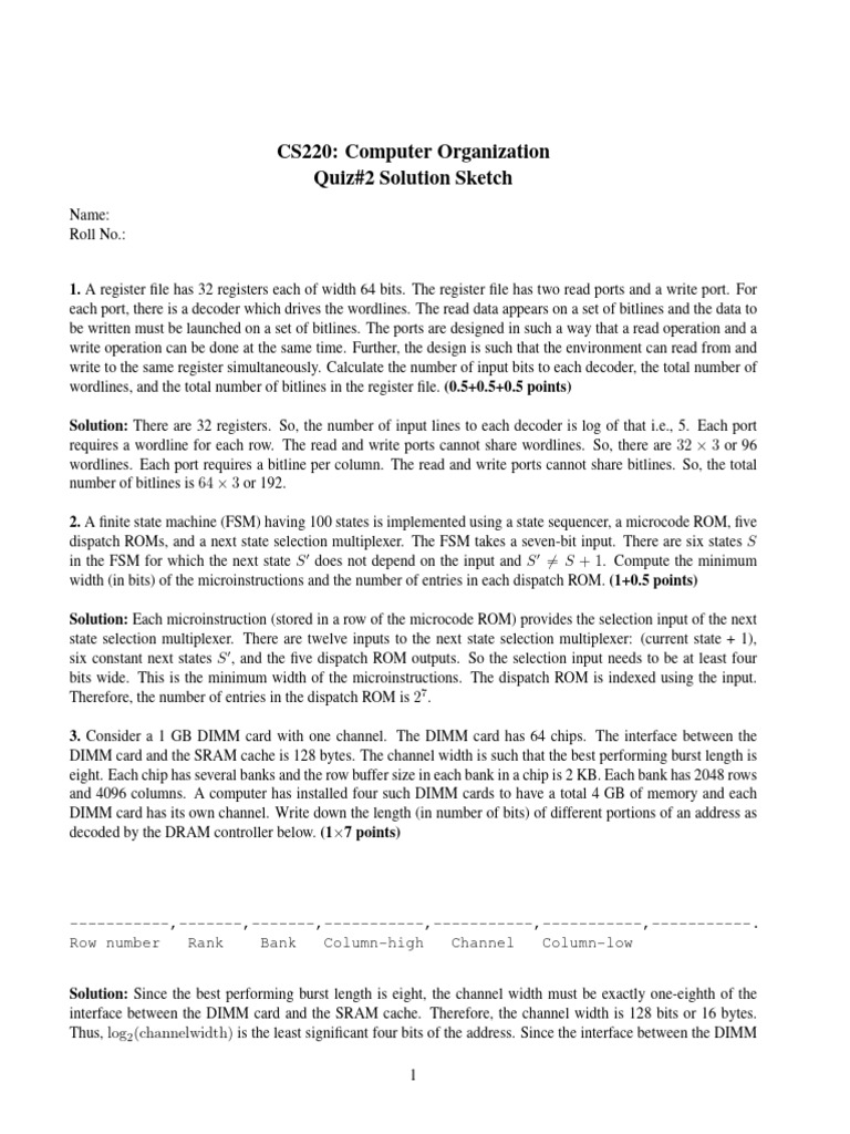 cs220 Spring2024 Quiz2a Sol | PDF | Cpu Cache | Read Only Memory