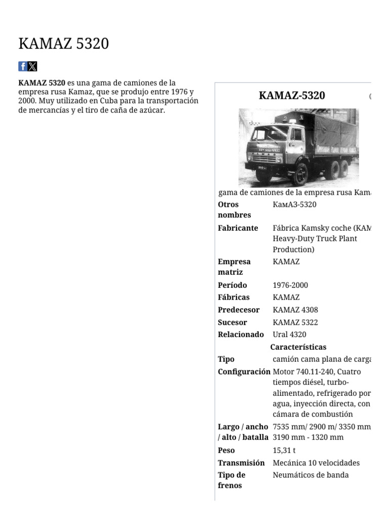 Camión KAMAZ 5320: Especificaciones y Uso | PDF