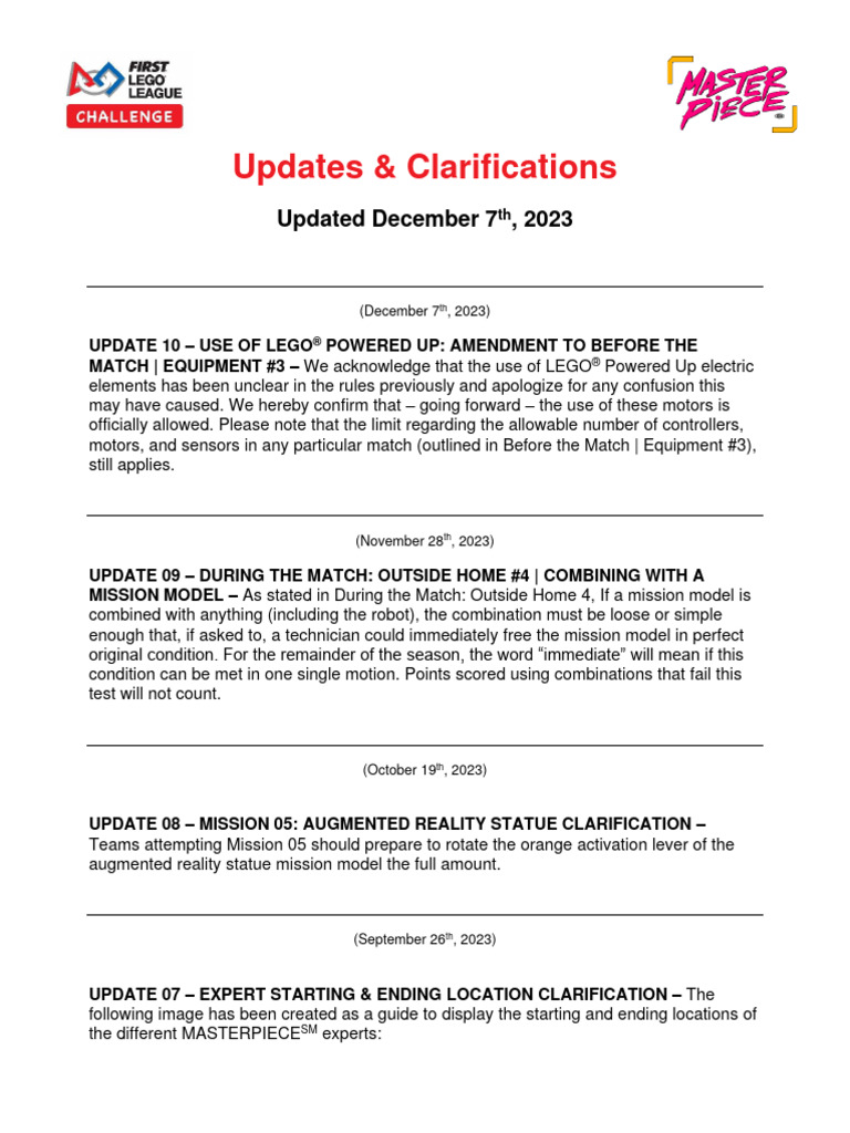 FLL Challenge Masterpiece Challenge Updates | PDF | Computers