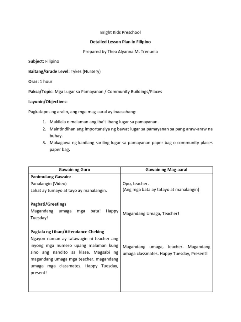 Week 1 - Detailed Lesson Plan in Filipino (Final) | PDF