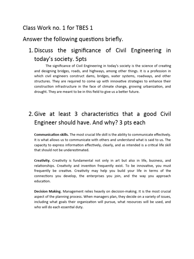 TBES 1 Classwork No. 1 | PDF