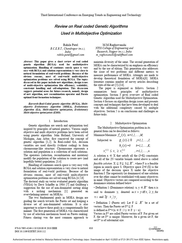 Review On Real Coded Genetic Algorithms Used in Multiobjective ... Review On Real Coded Genetic Algorithms Used in Multiobjective ...
