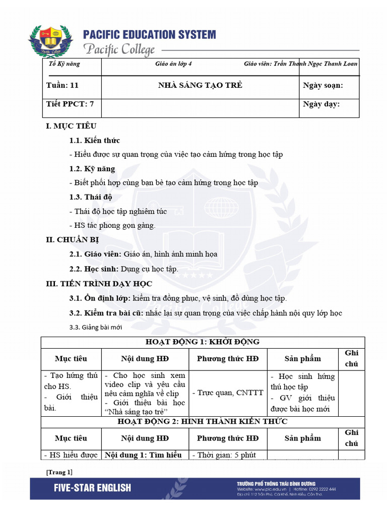 TUAN 11 - NHA SANG TAO TRE | PDF