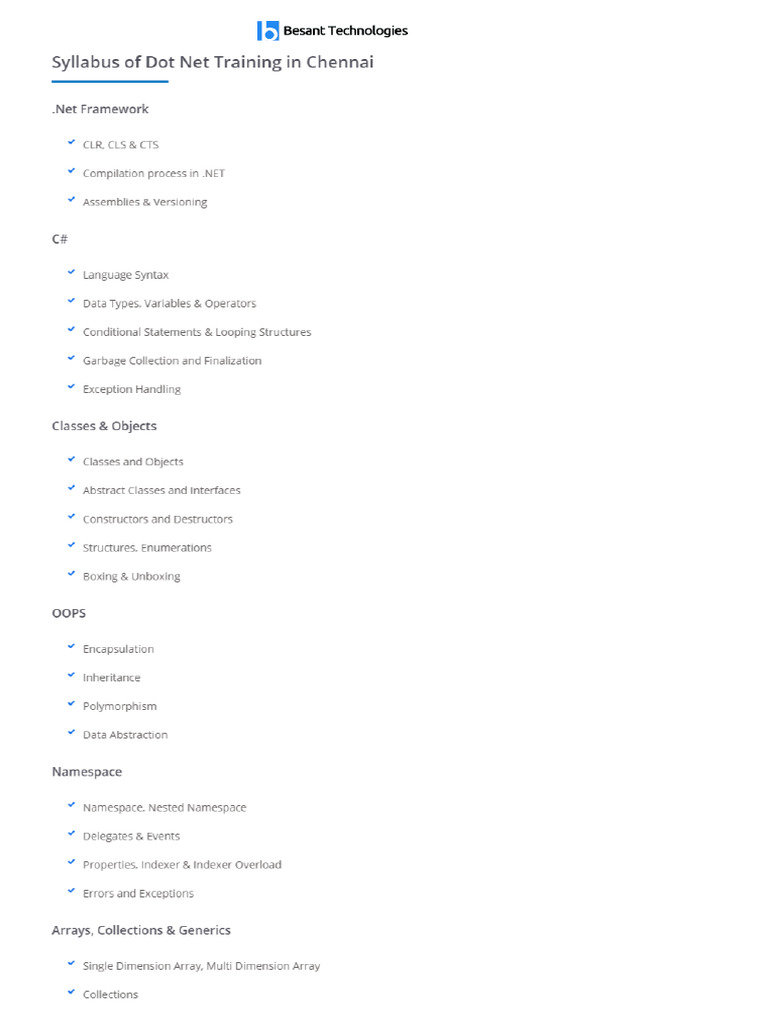 DotNet Course Syllabus | PDF