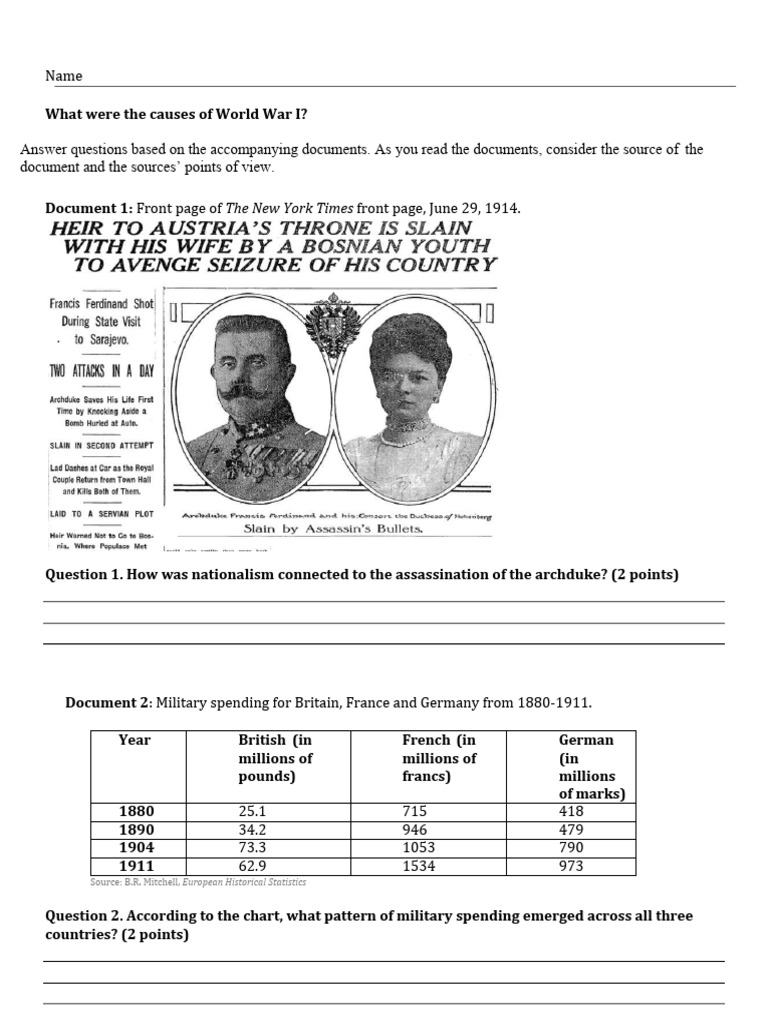 CausesofWorldWar1DBQ MYP5 Test | PDF | Austria Hungary | Nationalism