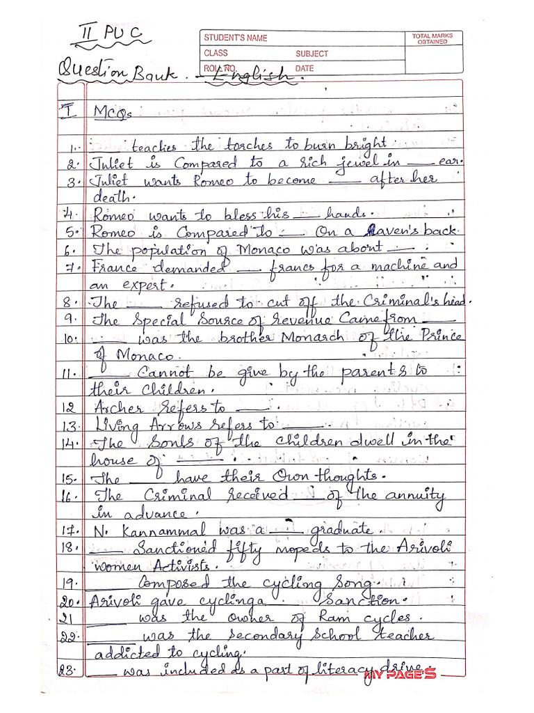 II PU ENGLISH (1) ... Imp Questions | PDF