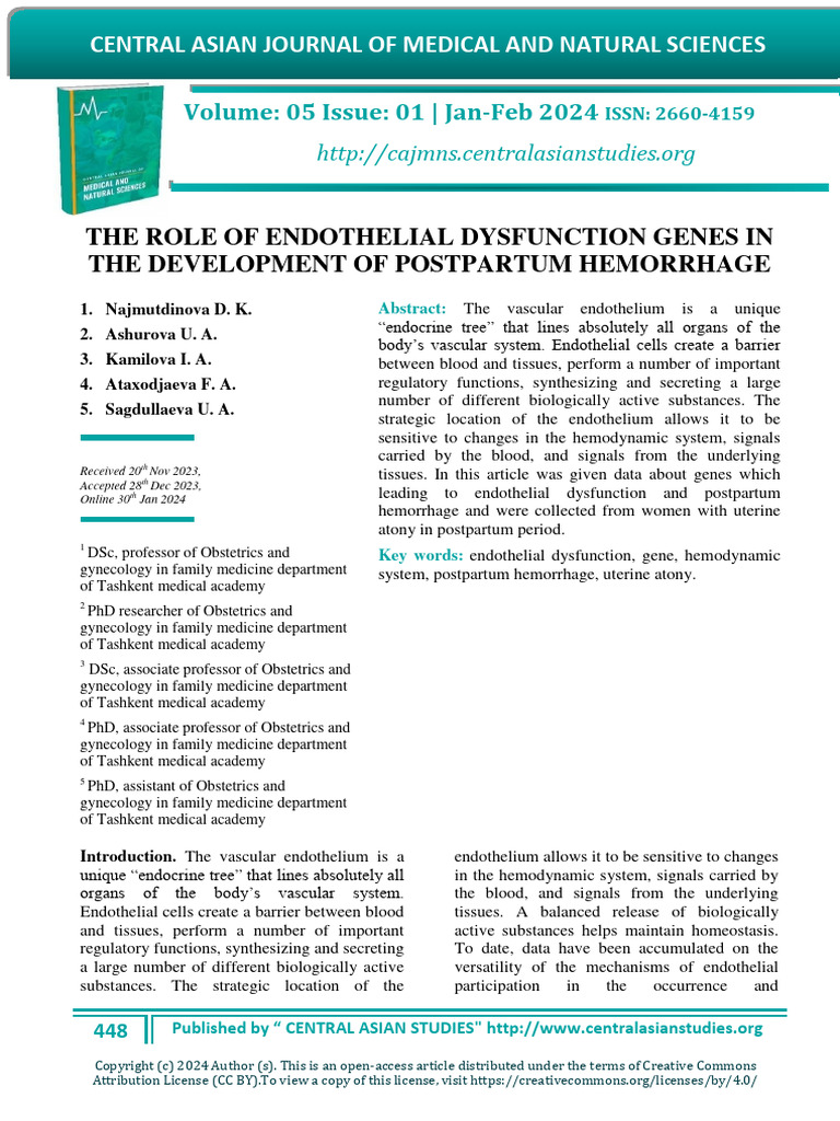The Role of Endothelial Dysfunction Genes in The Development of ...