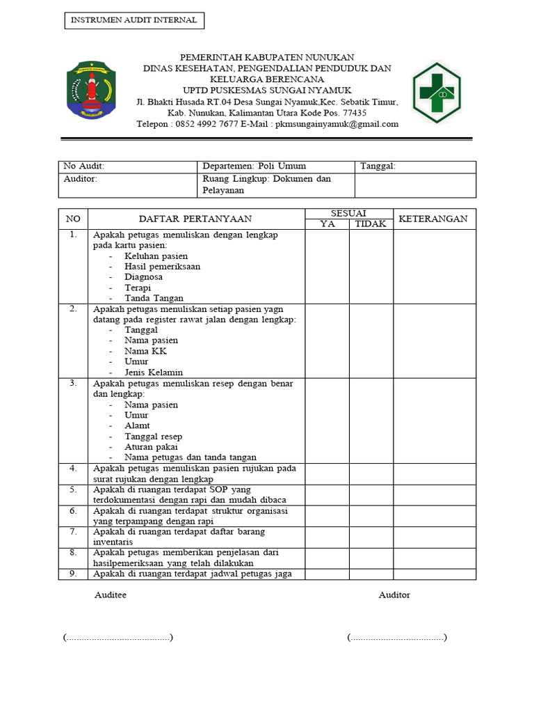 1.6.3.b.1.1.3 (D) Instrumen Audit Ruangan | PDF