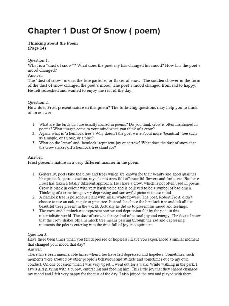 10th English - Poem 1 (Dust of Snow) | PDF