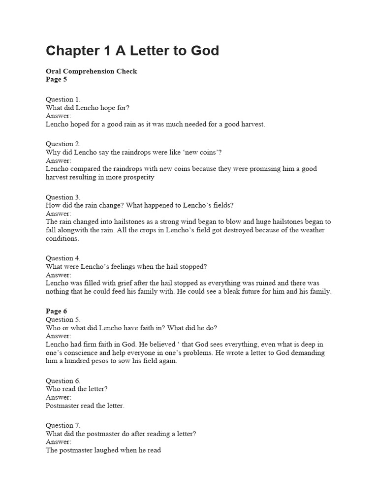 10th English - Prose 1 (A Letter To God) | Download Free PDF | Hail | God