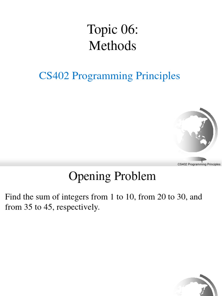 Topic 06: Methods: CS402 Programming Principles | PDF
