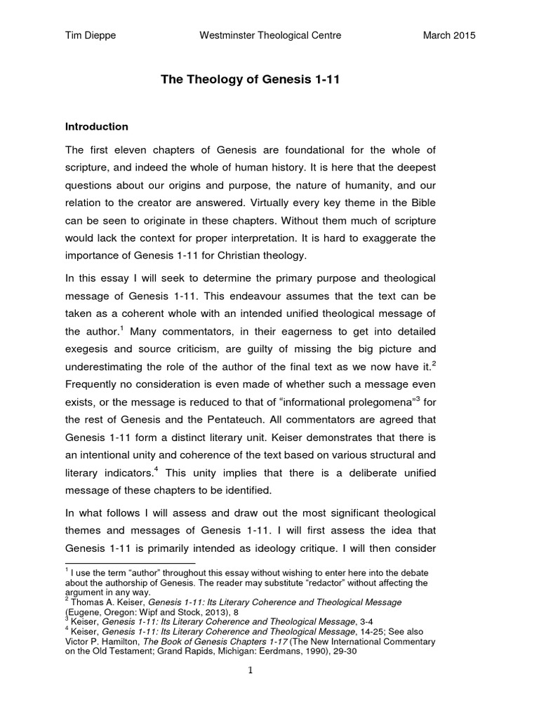 The Theology of Genesis 1-11 | PDF | Genesis Creation Narrative | Book ...