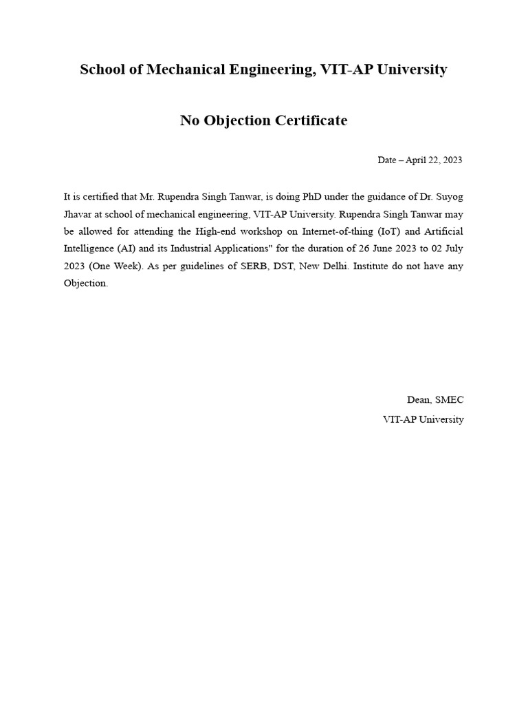 NOC For SERB Workshop | PDF