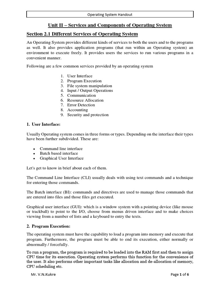Services and Components of Operating System | PDF | Operating System ...