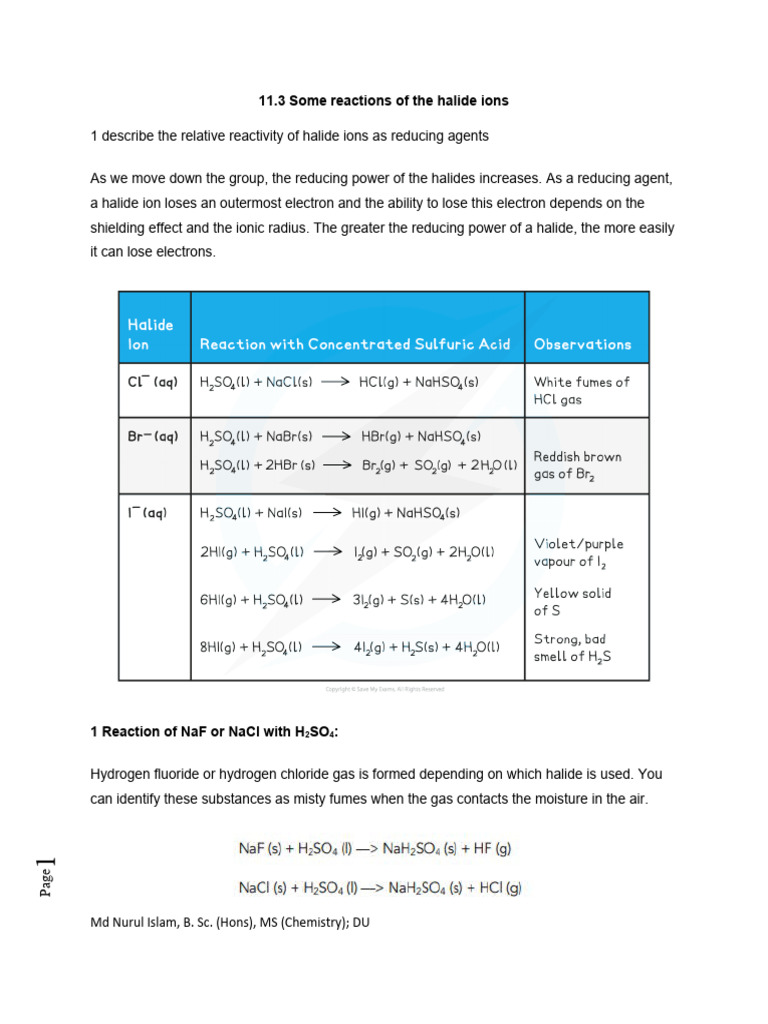 11.3 Some Reactions of The Halide Ions | PDF | Sulfuric Acid | Chemical ...