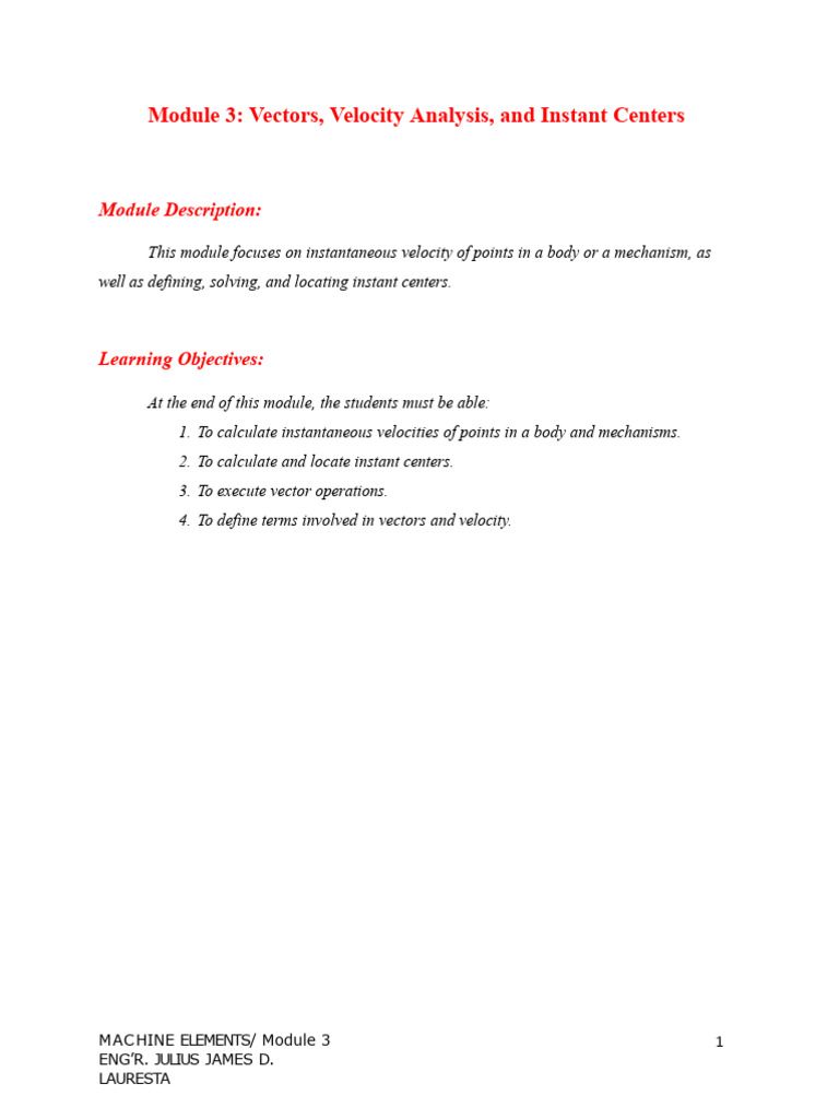 Unit 3 Velocity Analysis | PDF | Teaching Methods & Materials