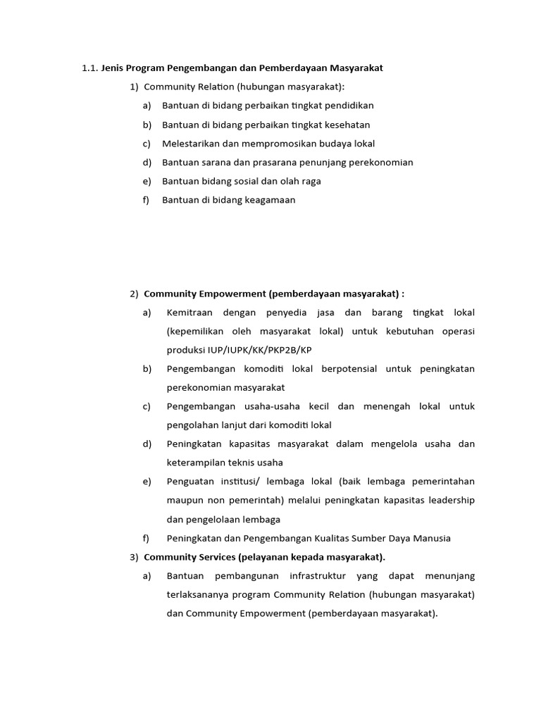 Jenis Program Pengembangan Dan Pemberdayaan Masyarakat | PDF