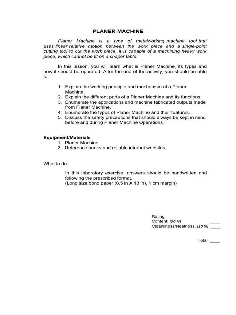 Activity No.8 - Planer Machine | PDF | Machining | Machines