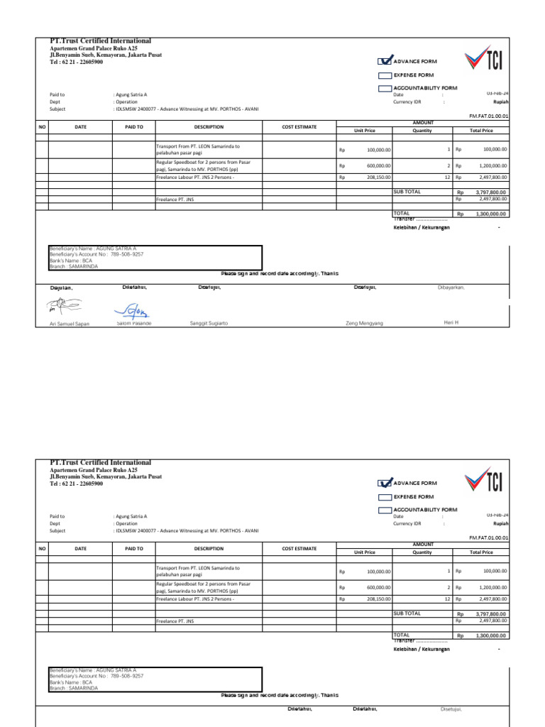 Advance IDLSMSW - 2400077 - MV. PORTHOS - AVANi | PDF | Indonesian ...