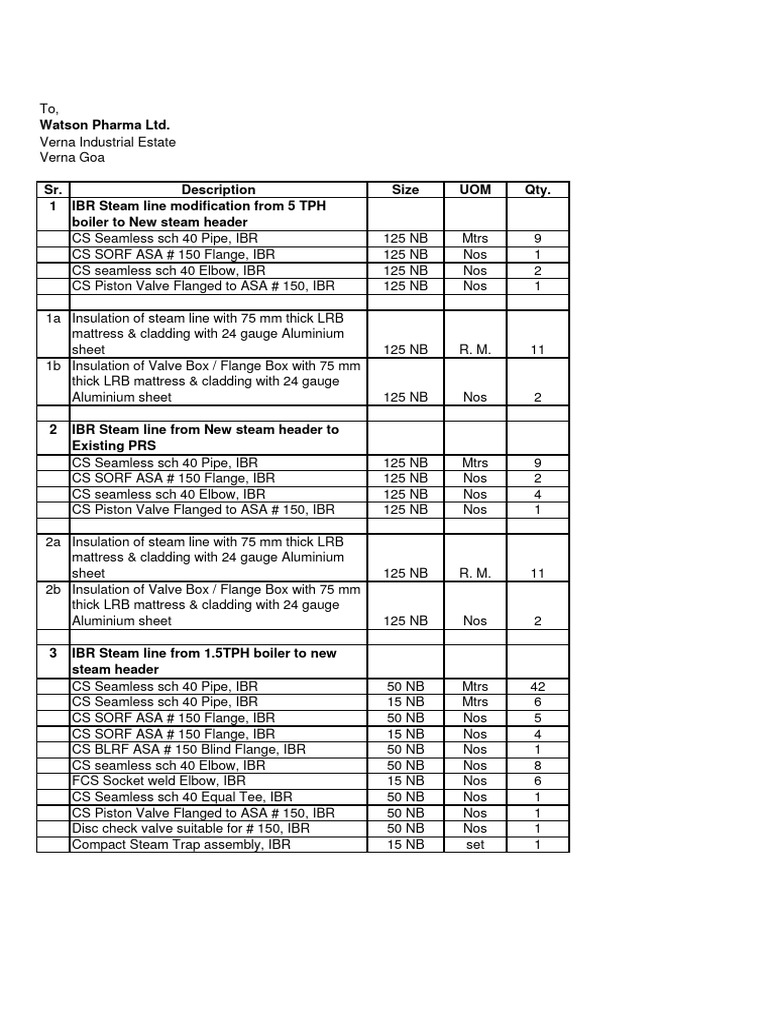 Scope of Work - Watson 1.5 TPH Boiler | Download Free PDF | Pipe (Fluid ...