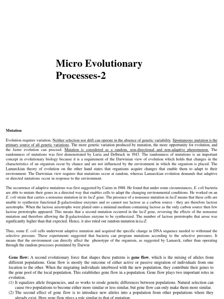 P401-01C Microevolutionary Processes 2 | PDF | Evolution | Mutation