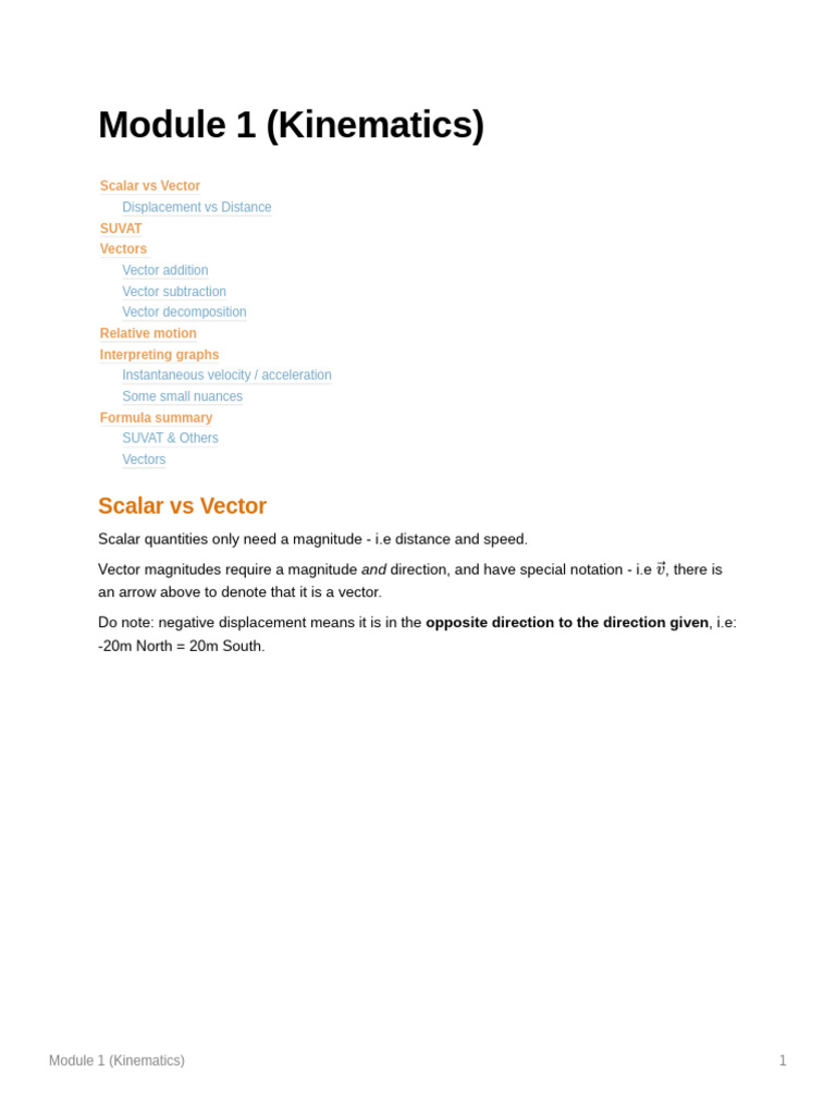 Physics Module 1 (Kinematics) | PDF | Euclidean Vector | Velocity