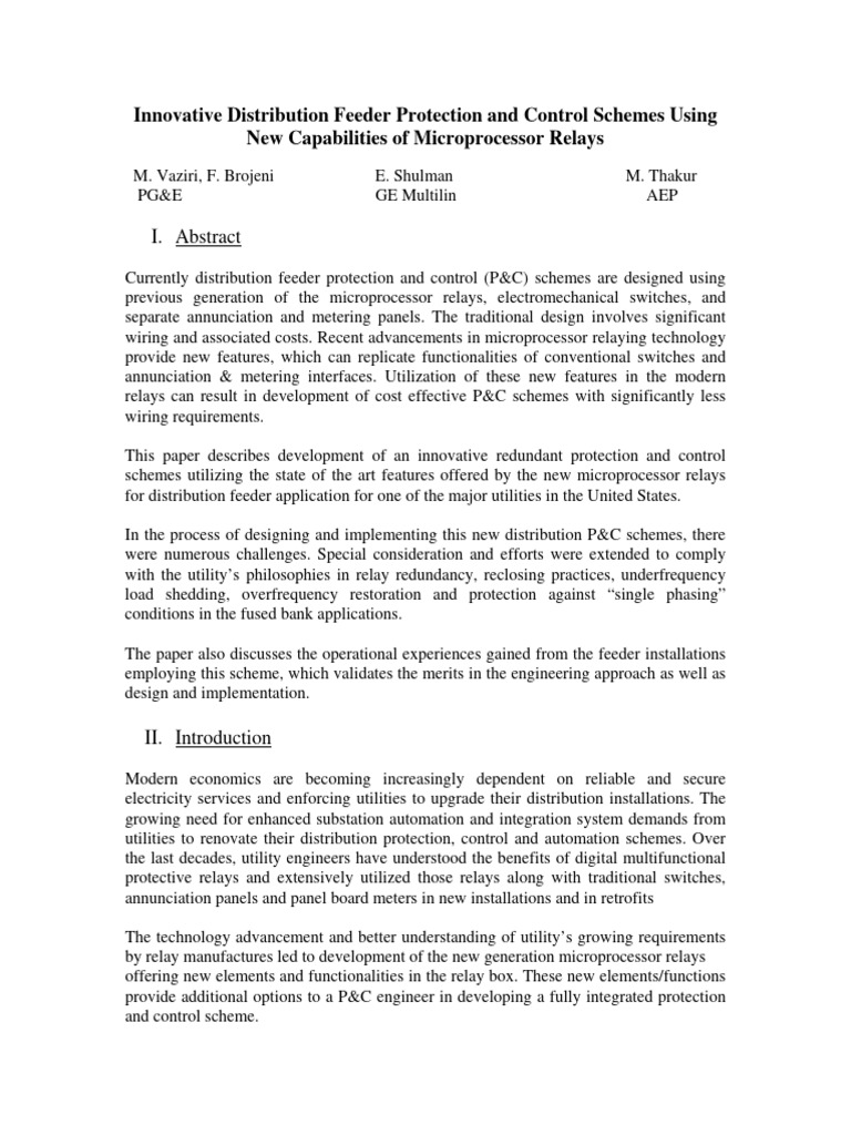 Innovative Feeder Protection Control Schemes Download Free Pdf Relay Electrical Substation