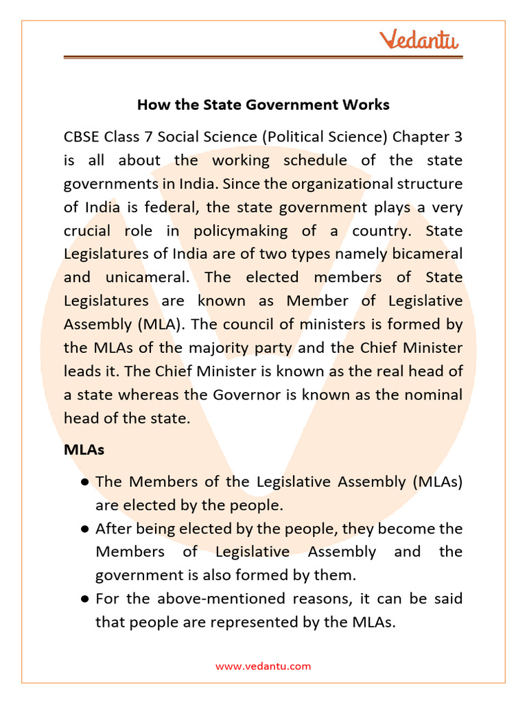 How The State Government Works Class 7 Notes CBSE Political Science ...