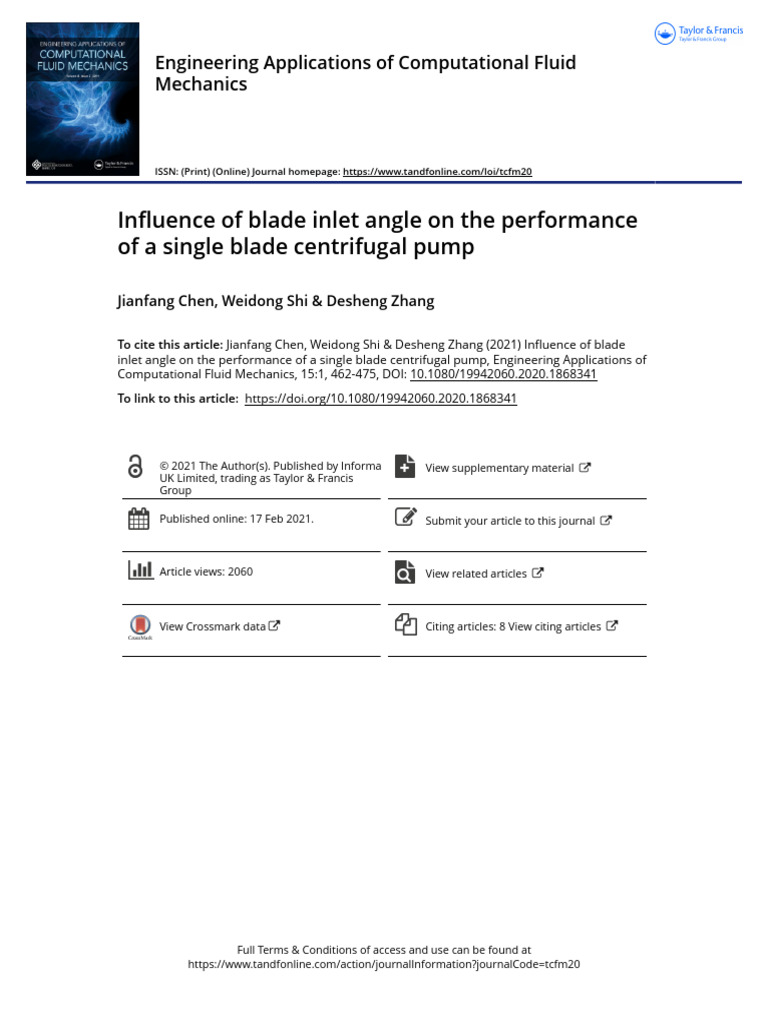 Influence of Blade Inlet Angle On The Performance of A Single Blade ...