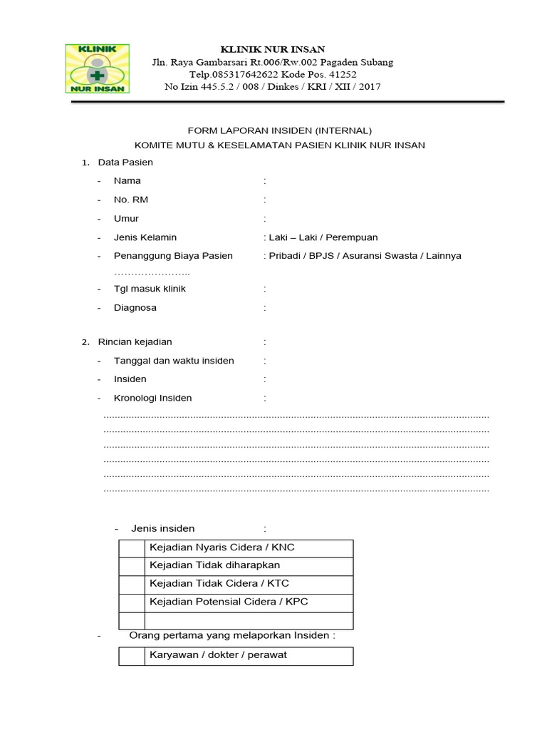 Form Laporan Insiden (Internal) | PDF | Sains & Matematika