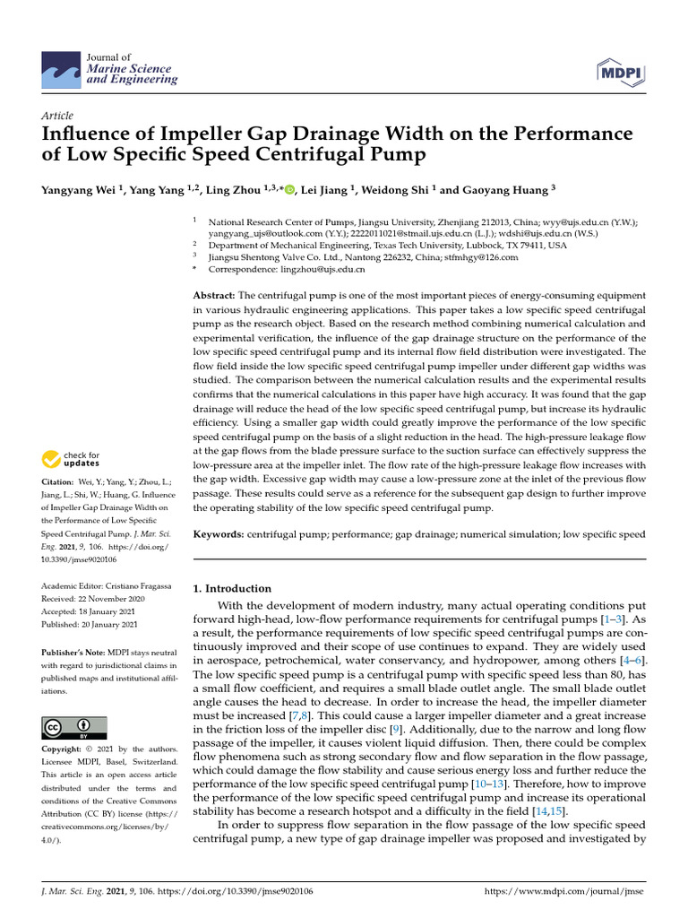 Influence of Impeller Gap Drainage Width On The Performance of Low ...