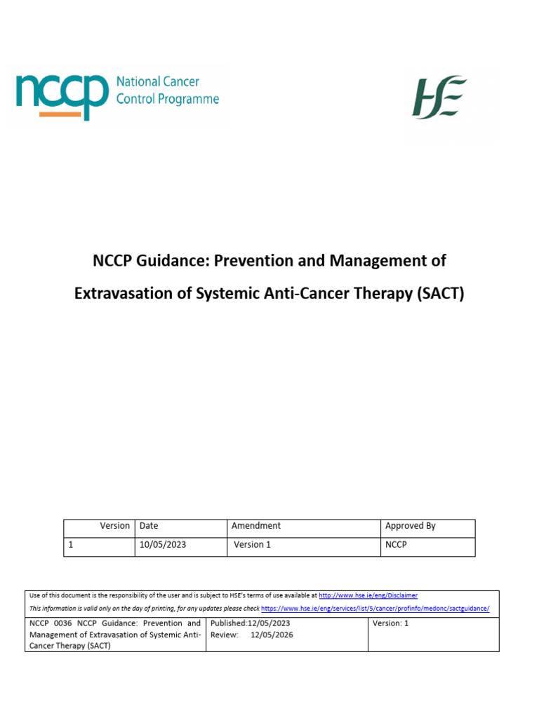 NCCP Extravasation Management Guidelines | PDF | Science & Mathematics
