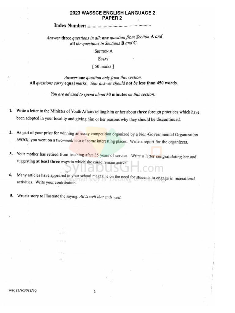 2023 Wassce English Language 2 | PDF