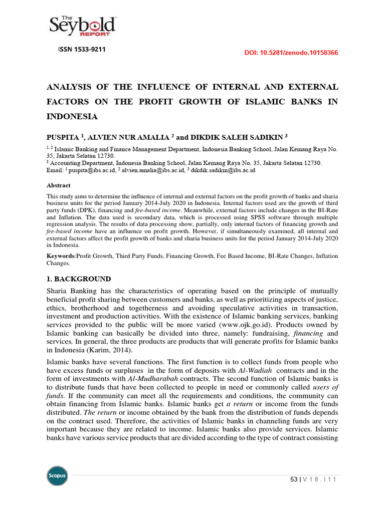 Analysis of The Influence of Internal and External Factors On The ... Analysis of The Influence of Internal and External Factors On The ...