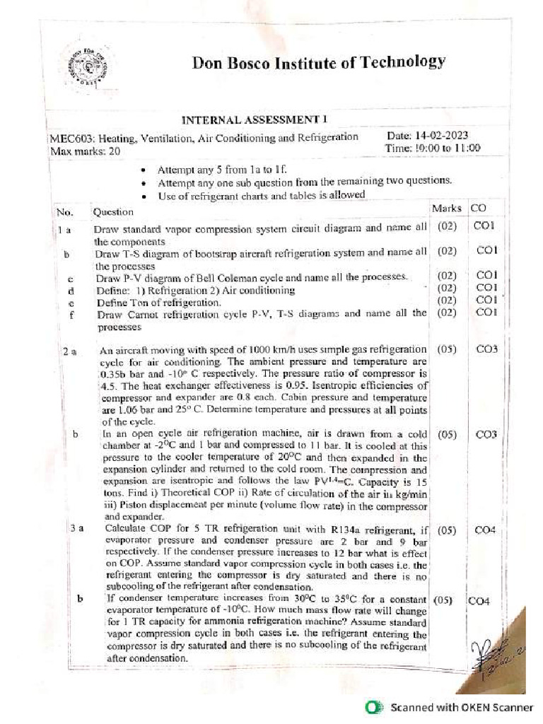 Hvacr IA1 Solution 2023 | PDF