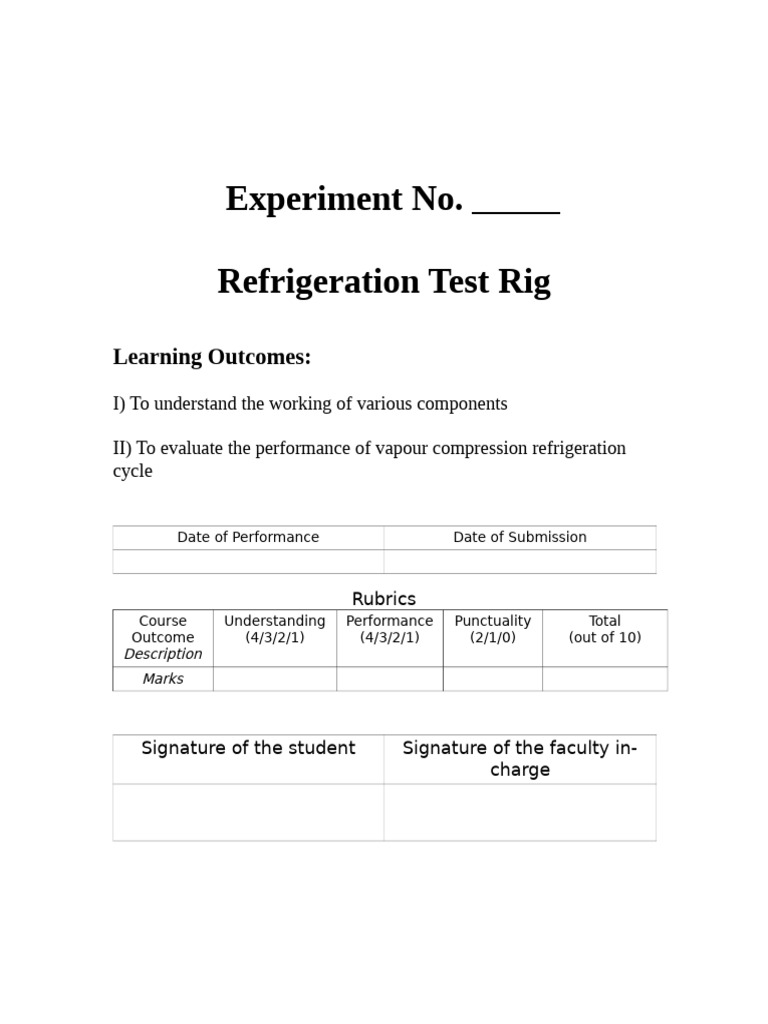 Experiment No. 2 Refrigeration Test Rig 2018 | PDF