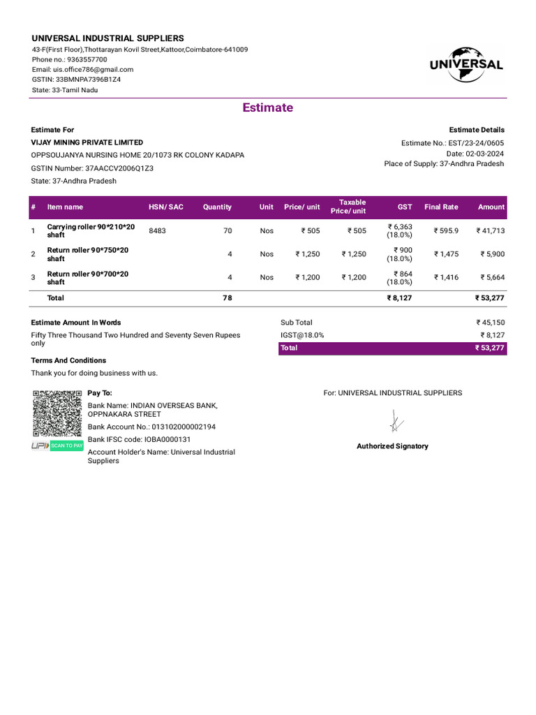 Estimate - EST 23-24 0605 - 02-03-2024 | PDF | Payments | Financial Markets