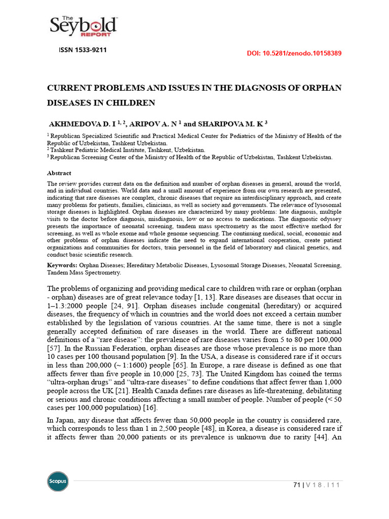 Current Problems and Issues in The Diagnosis of Orphan Diseases in ...