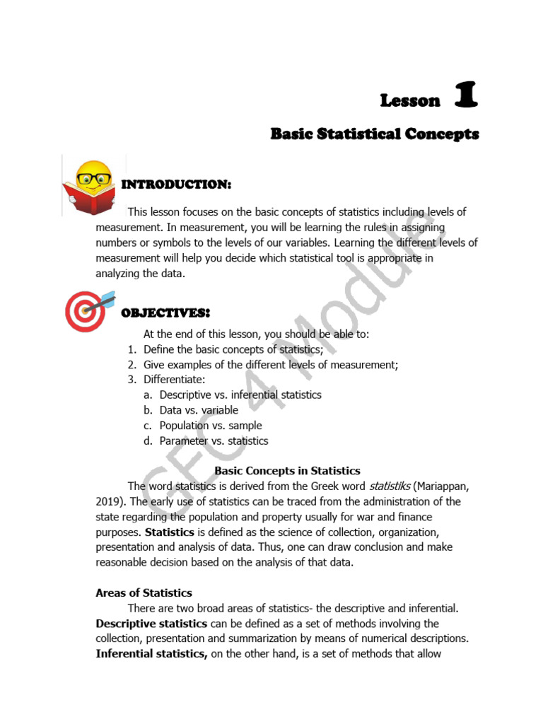 Lesson 1 Basic Concepts in Statistics | PDF | Career & Growth | Science & Mathematics