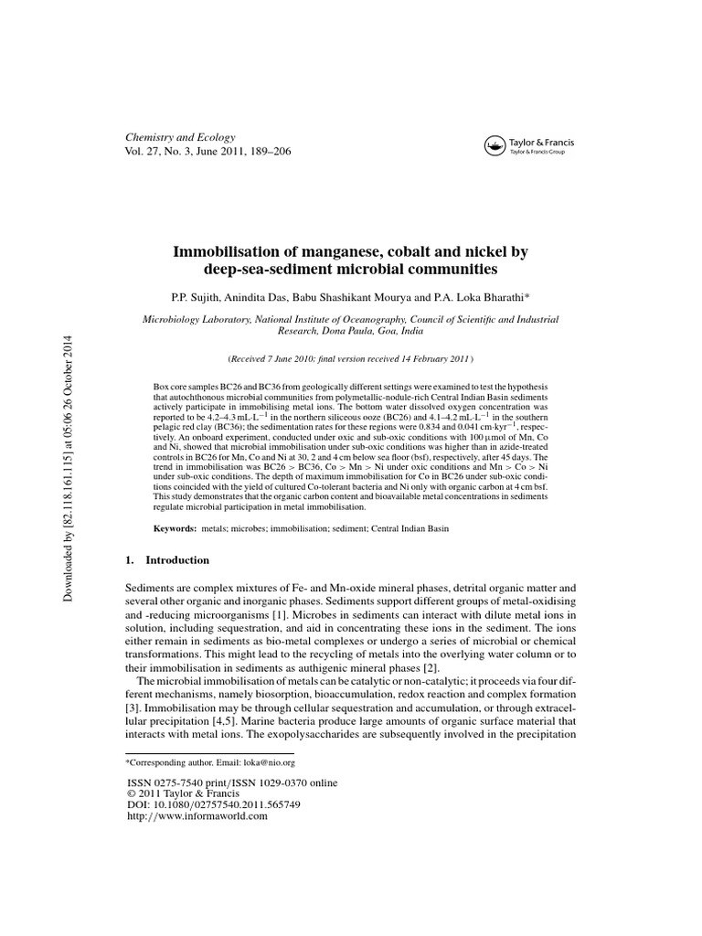 Immobilisation of Manganese, Cobalt and Nickel by Deep-Sea-Sediment ...